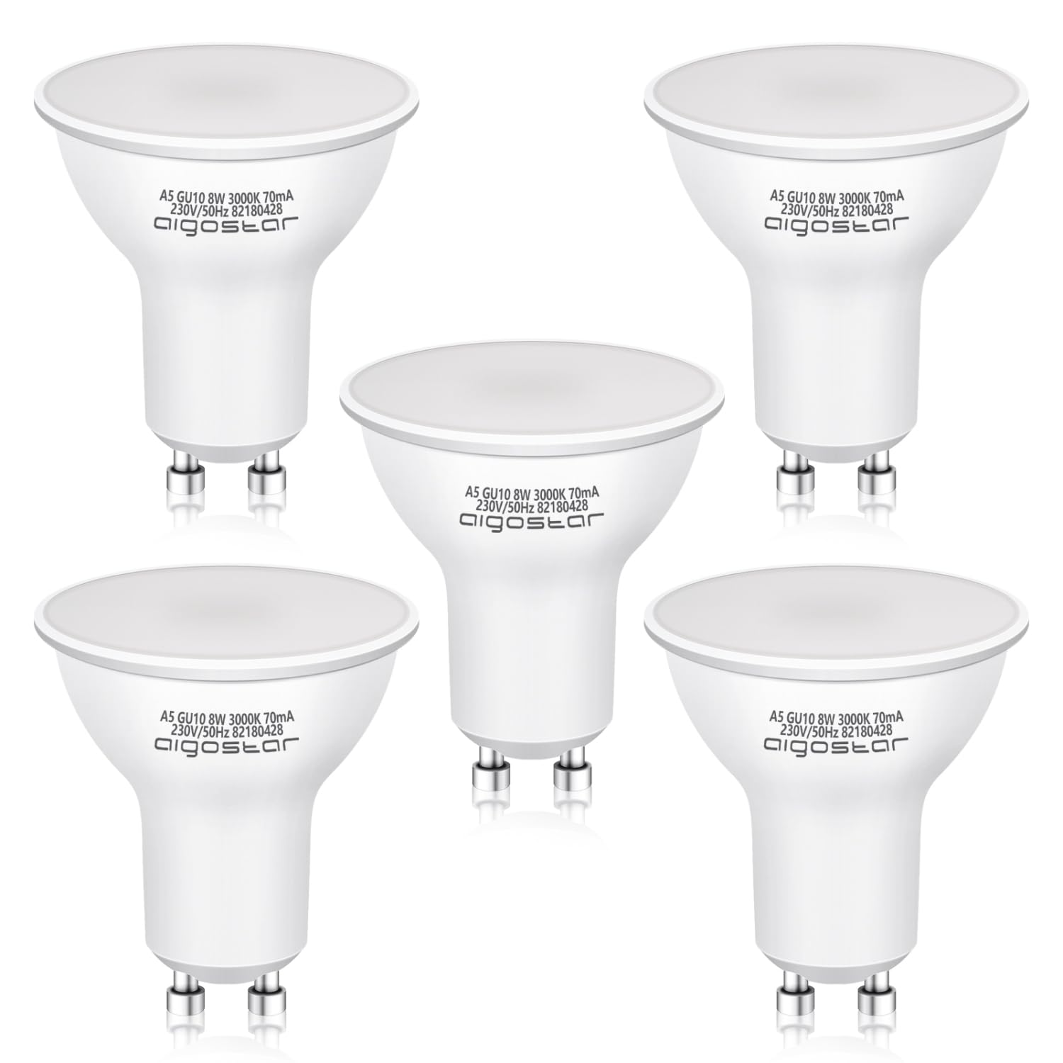 Aigostar GU10 LED Bulbs Warm White, GU10 8W LED Bulbs, 100°Wide Beam ...