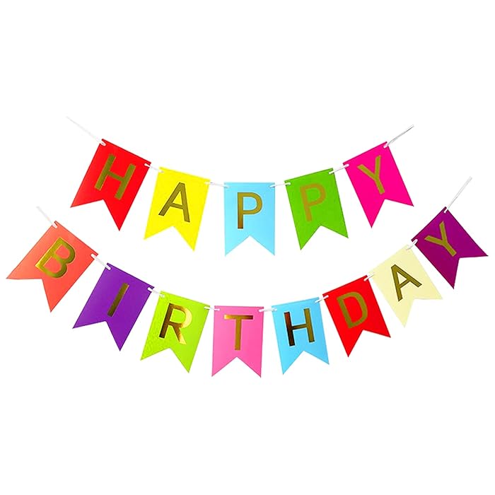Buy Happy Birthday Banner with Shiny Gold Letters Rainbow Colorful ...