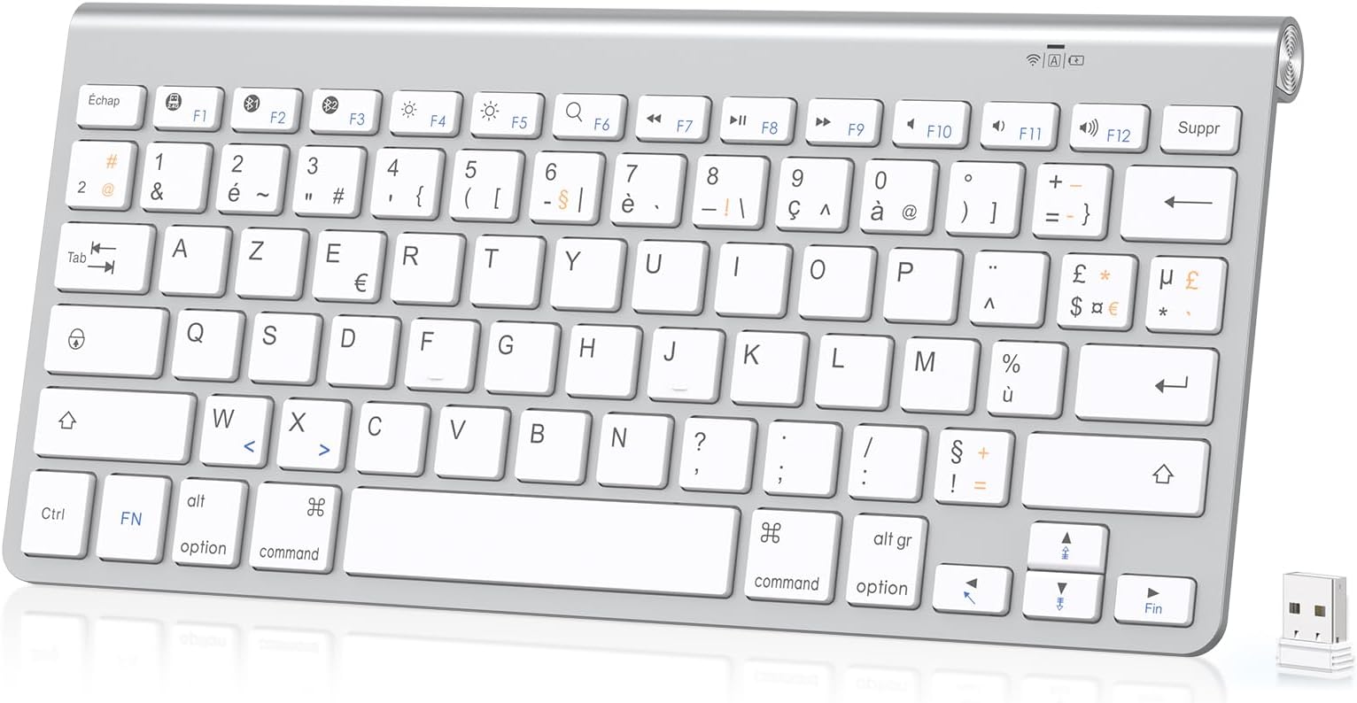 TECKNET Clavier sans Fil 2.4G, Mini Clavier AZERTY Ultra-Mince avec 12 Raccourcis Multimédias ...