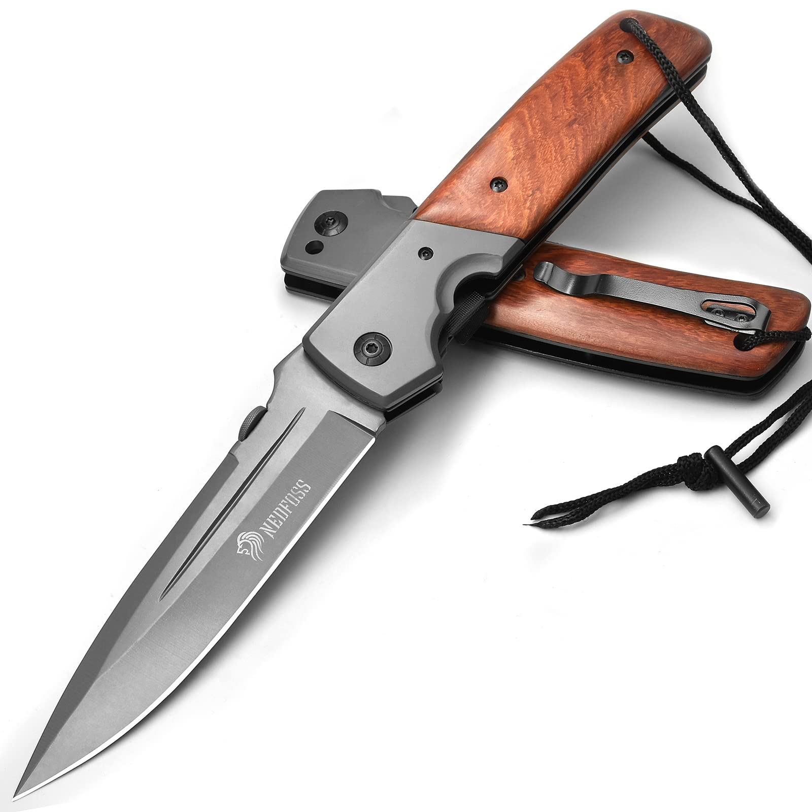 NedFoss Huge Pocket Knife for Men, 11'' Hunting Folding Knife with Wood ...