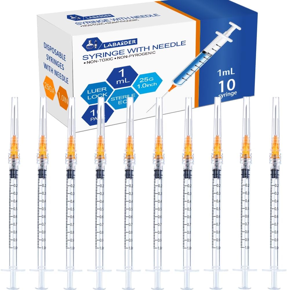 Amazon.com: 10 Pack 3ml Syringes with Needle - 25G, 1.0 inch Needle Luer Lock Syringe ...