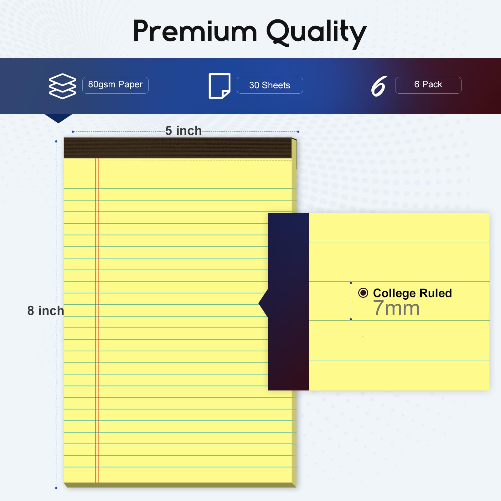 Note Pads 5x8 Inch Notepad College Ruled Legal Pads for Office, 80gsm ...