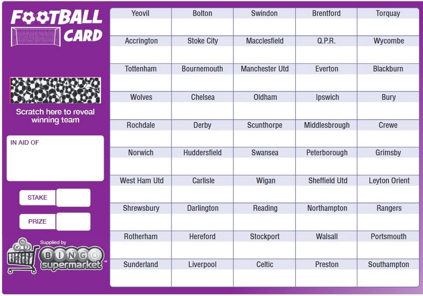 Bingosupermarket Football Fundraising Scratch Cards (50 Team) A5 10 ...