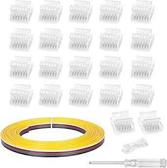 Hokimder 20 Pack 6 Pin RGB Led Light Strip Connectors, 12mm Waterproof ...
