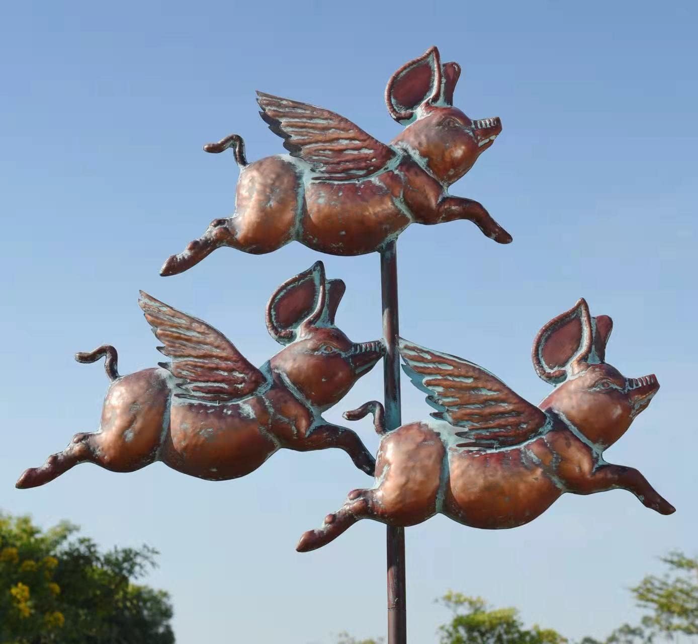 Amazon.com : CLYB Flying Pig Statues,90" x 32" Antique Copper Outdoor ...
