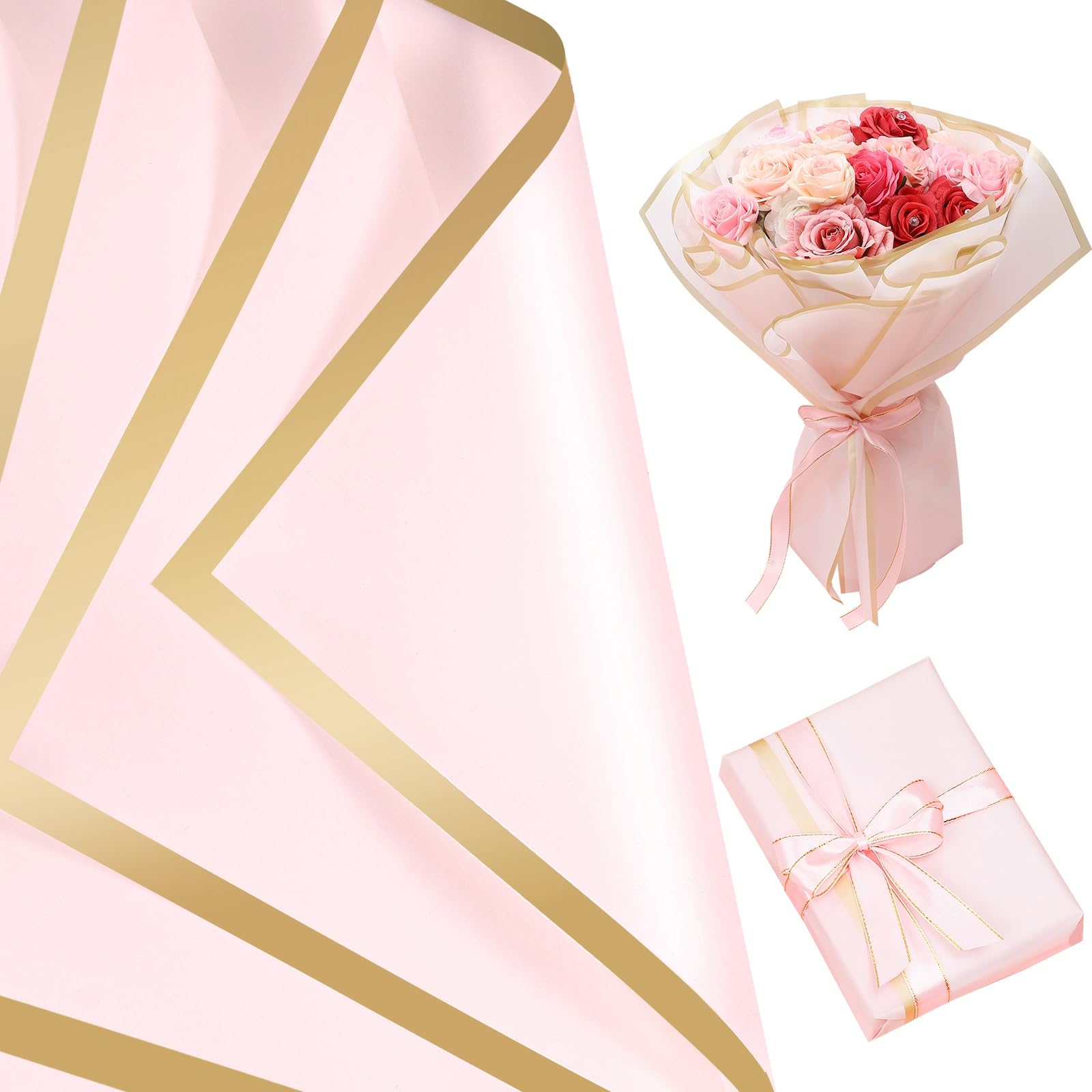 Amazon.com: 25 Sheets Pink Flower Wrapping Paper, Valentines Bouquet ...