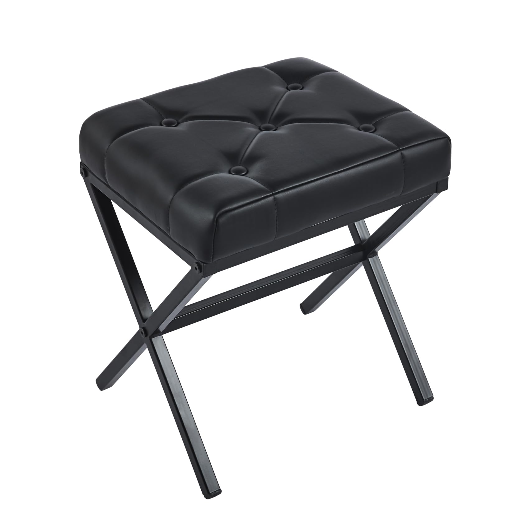 Amazon.com: ATSNOW Faux Leather Ottoman, Black Square Vanity Stool with ...