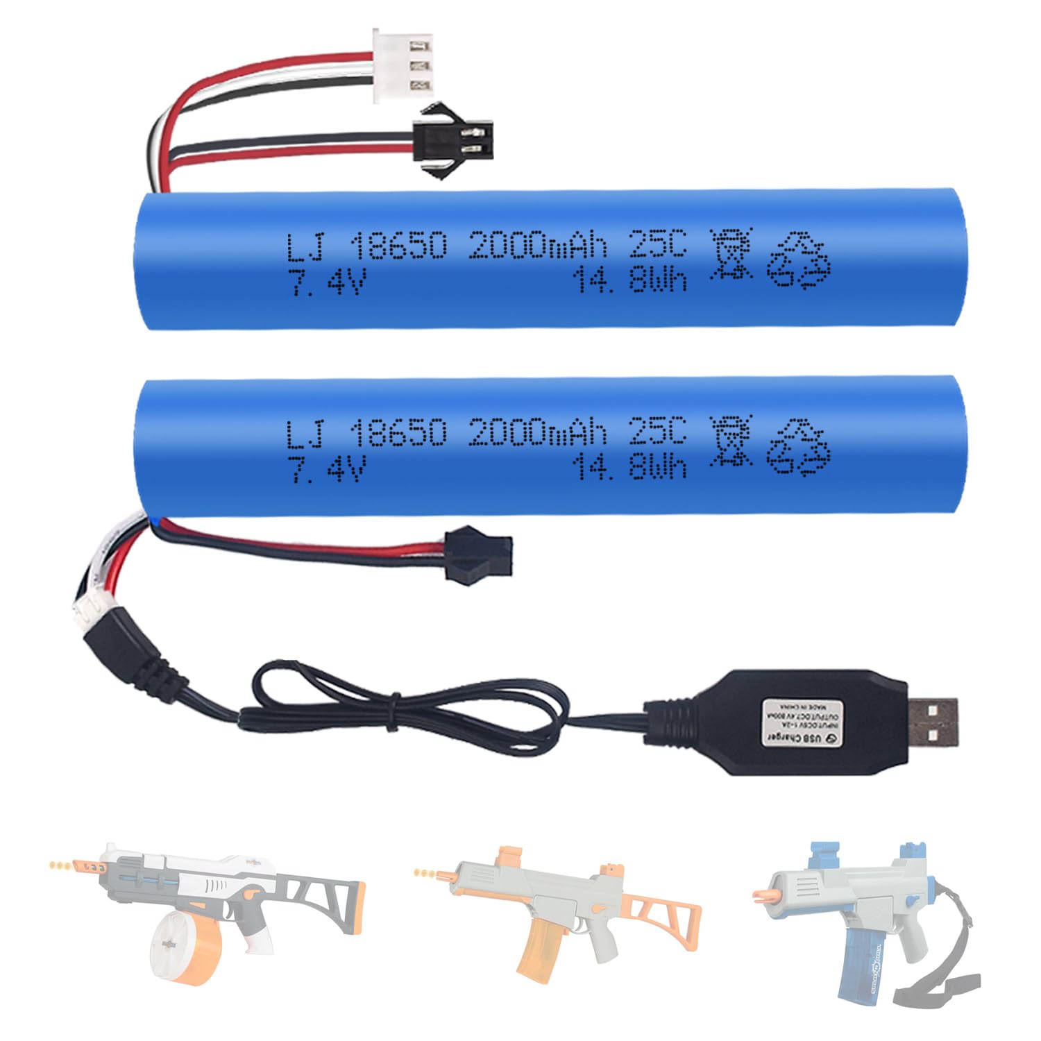 Amazon.com: AUDEEKON 2 Pack 7.4V 2000mAh Battery Splatter Ball Battery ...