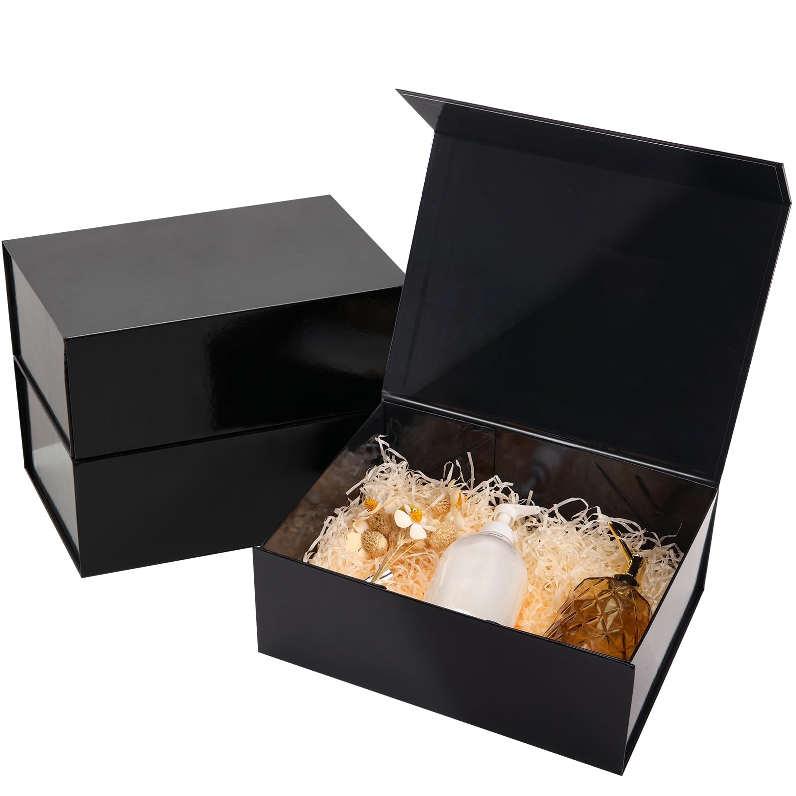 Moretoes 3 Pack Large Gift Box for Present, 12 x 9x 4.3 Inches, Black ...