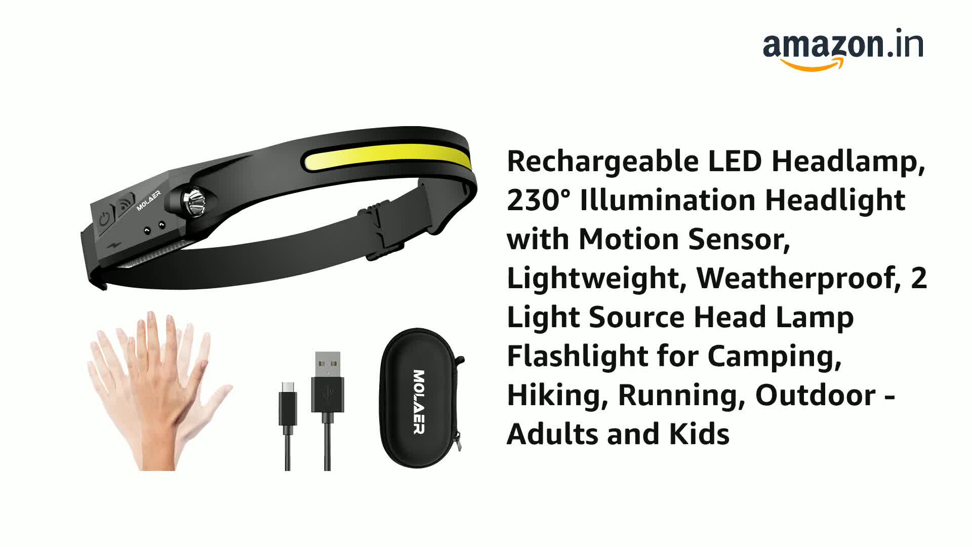 Rechargeable Headlamp 2-Pack - 230° Wide Beam With Motion Sensor For ...