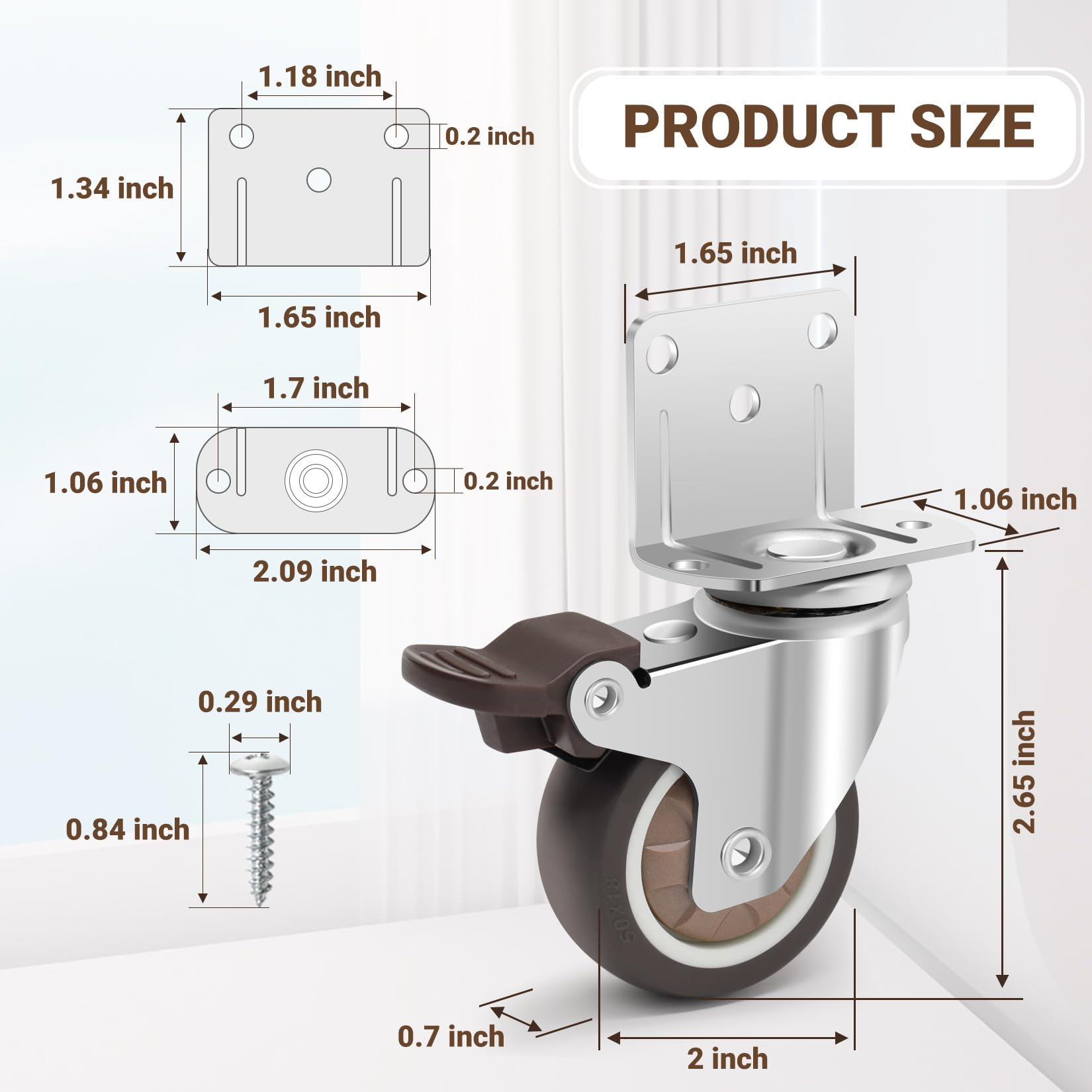 Snapklik.com : Nefish Side Mount Casters 2 Inch L-Shaped Small Rubber ...