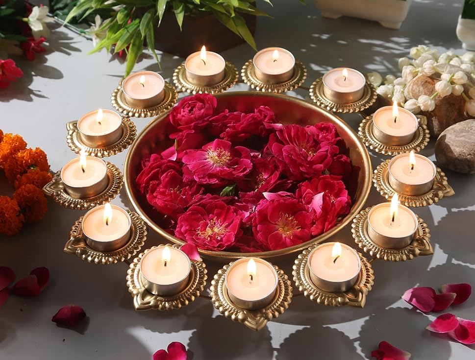 Buy Decorative Urli Metal Diya Traditional Lotus Urli Tealight Holder ...