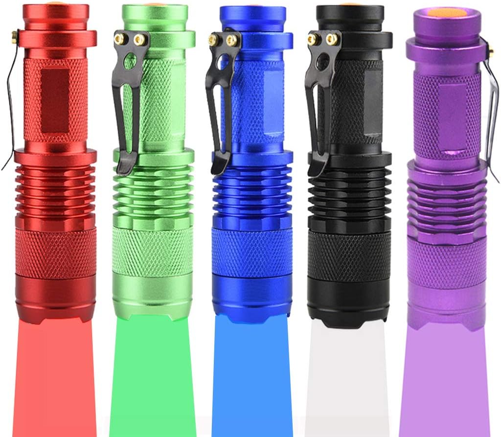 WAYLLSHINE (Pack of 5 Multicolored 3-Mode Flashlight: Red Light ...