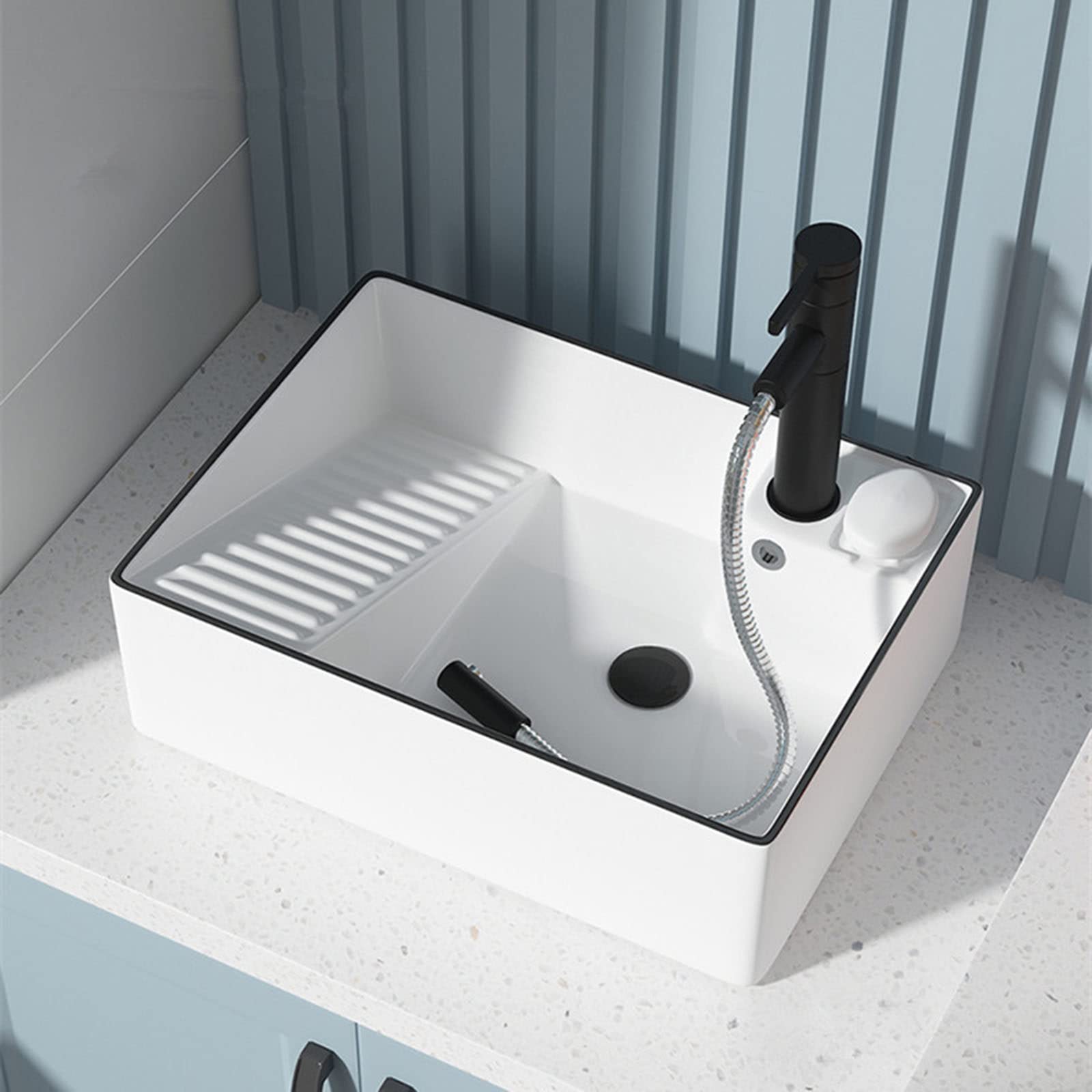 Buy Countertop Ceramic Wash Basin with Washboard for Laundry, Household ...