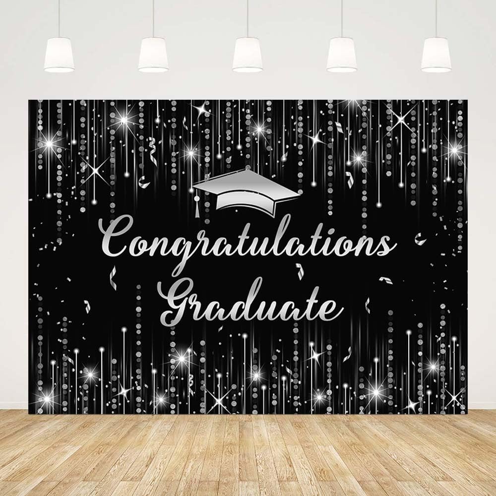 Amazon.com : AIBIIN 7x5ft Black and Silver Congratulation Graduate ...