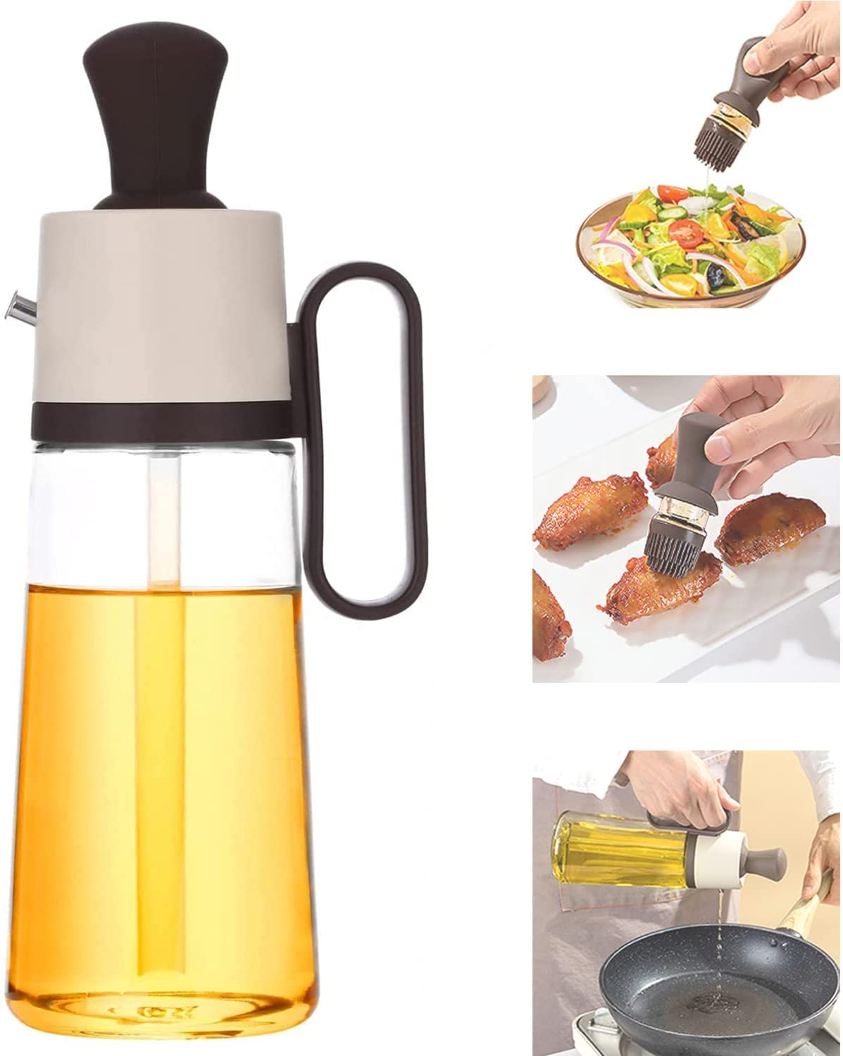 LIPKAHH Glass Olive Oil Dispenser Bottle With Silicone Brush 3 In 1 ...