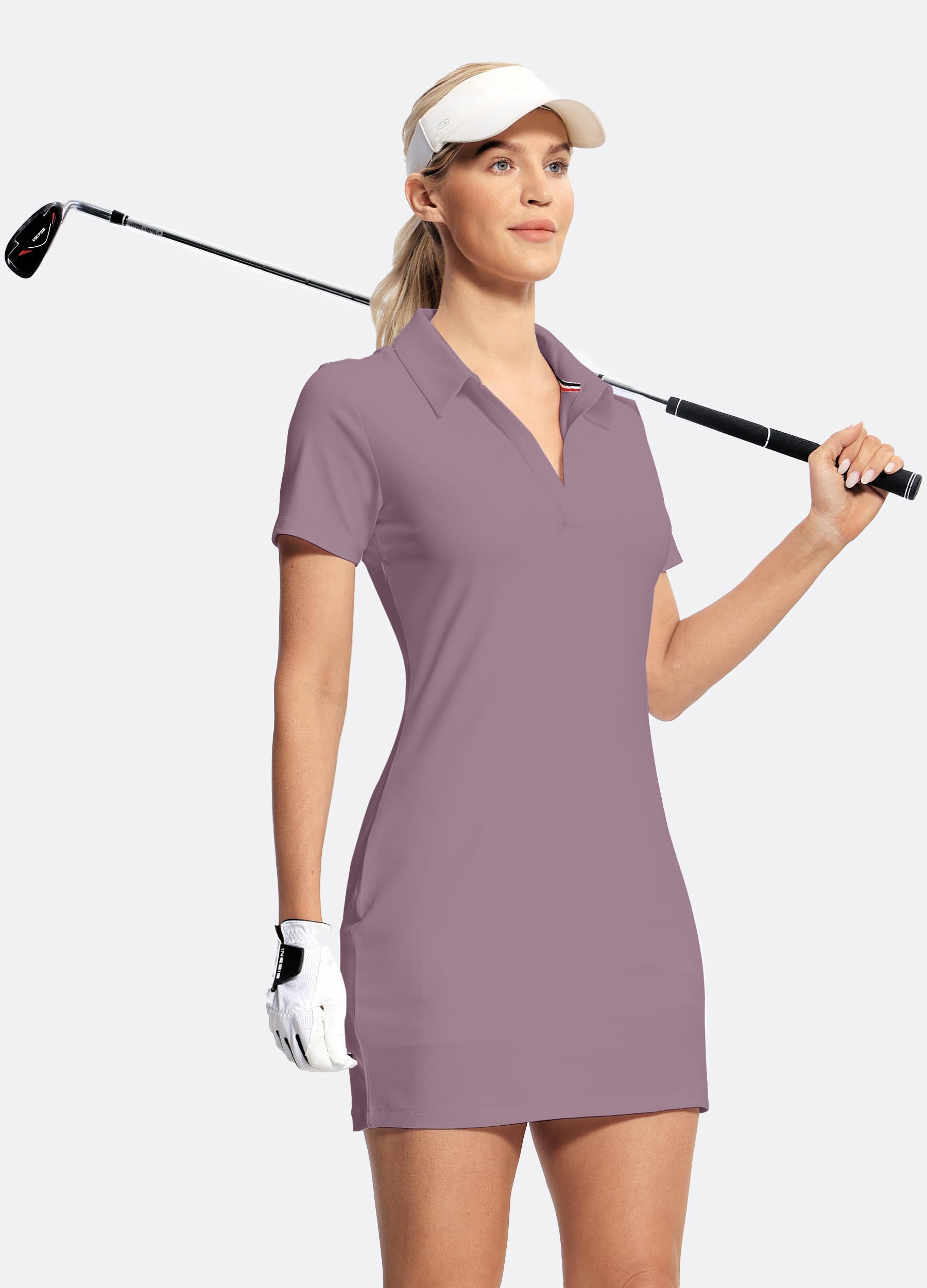 Hiverlay Women Golf Polo Dress with Shorts and Pockets Short Sleeve V ...