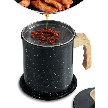 Amazon.com: AuldHome Enamelware Grease Container with Strainer (Black ...