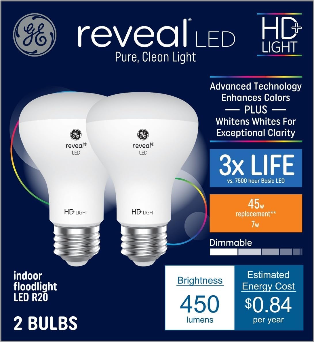 GE Relax 2-Pack 45 W Equivalent Dimmable Soft White R20 LED Light ...