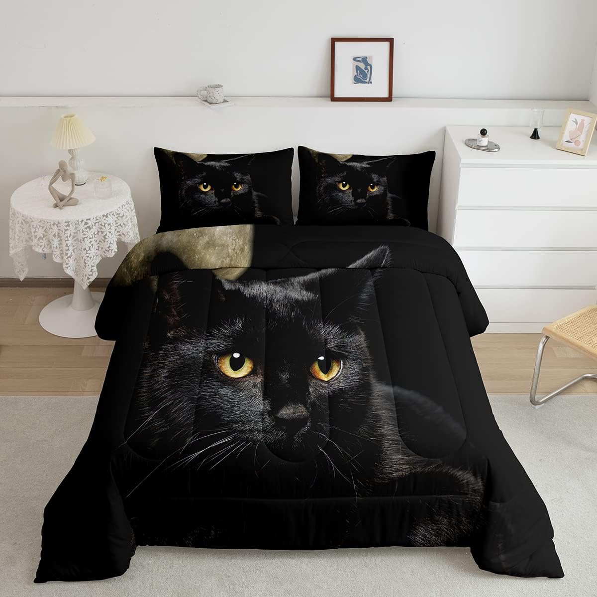Amazon.com: Cat Comforter Set Queen,Black Cat Bedding Set for Kids Boys ...