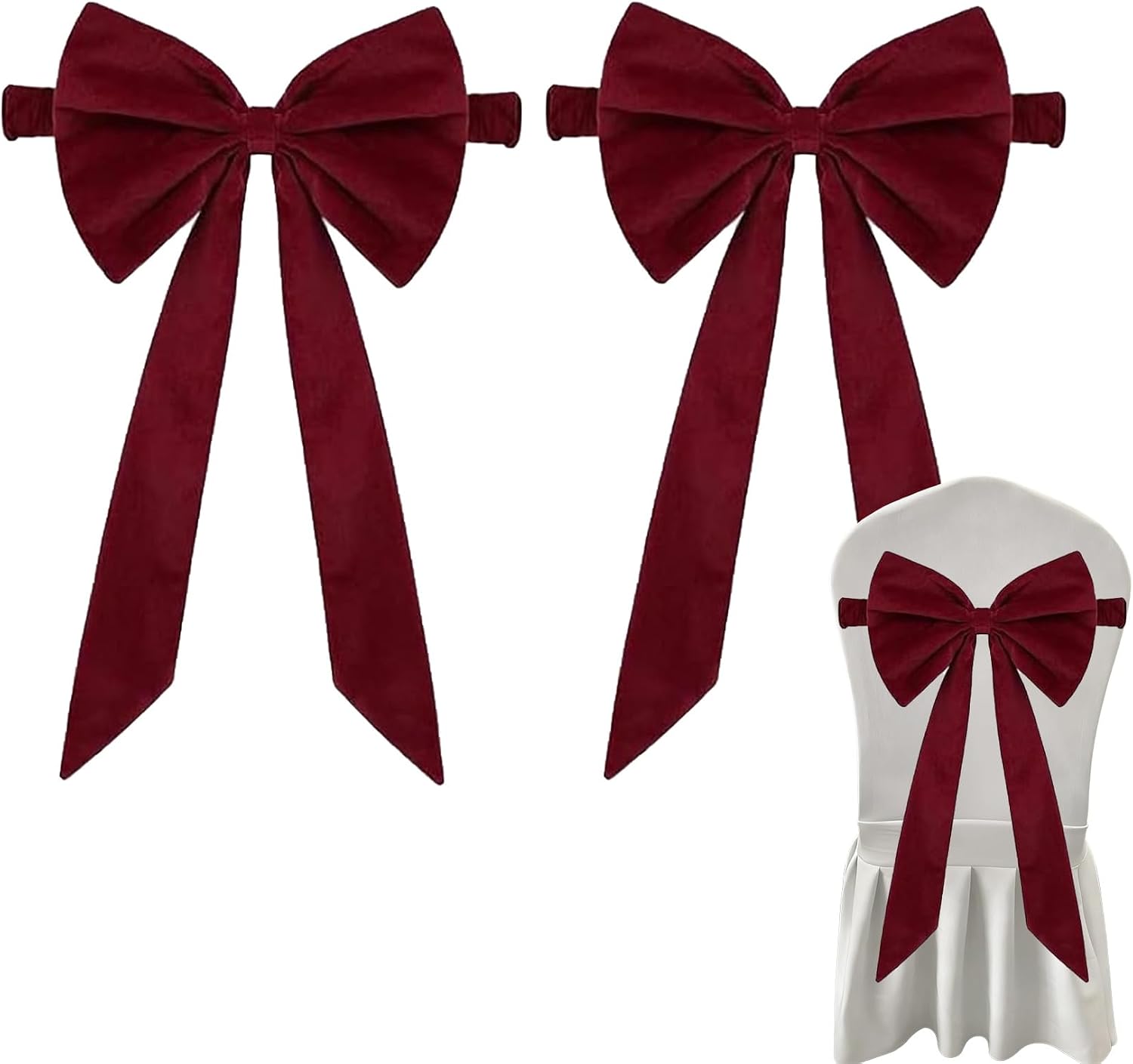 Amazon.com: Christmas Burgundy Velvet Chair Bows, Elastic Chair Bows ...
