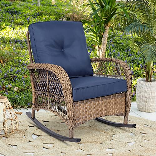 Amazon.com : W WARMHOL Outdoor Wicker Rocking Chair with Thickened ...