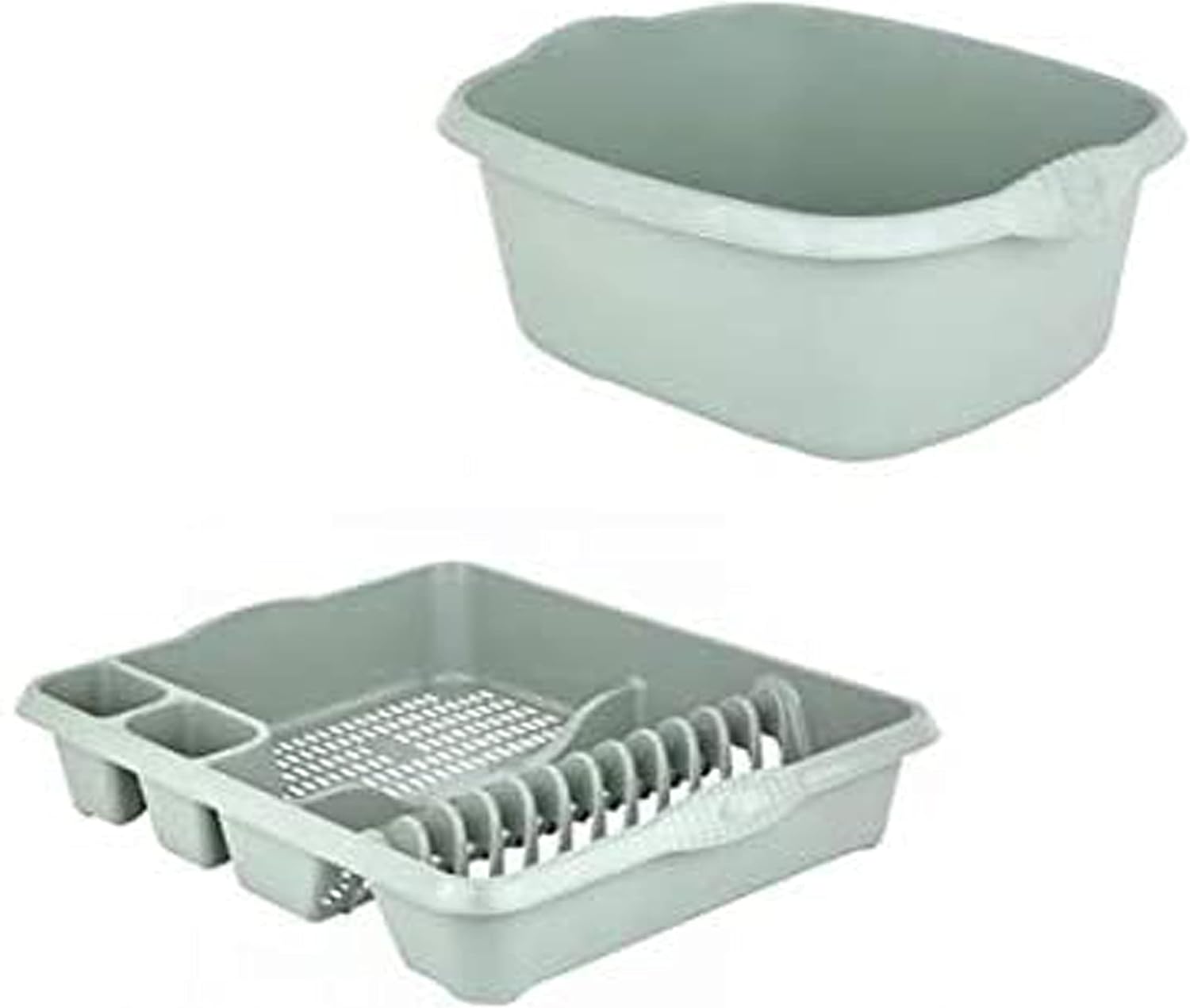 Plastic Rectangular Washing Up Bowl & Large Dish Drainer Rack Plate ...