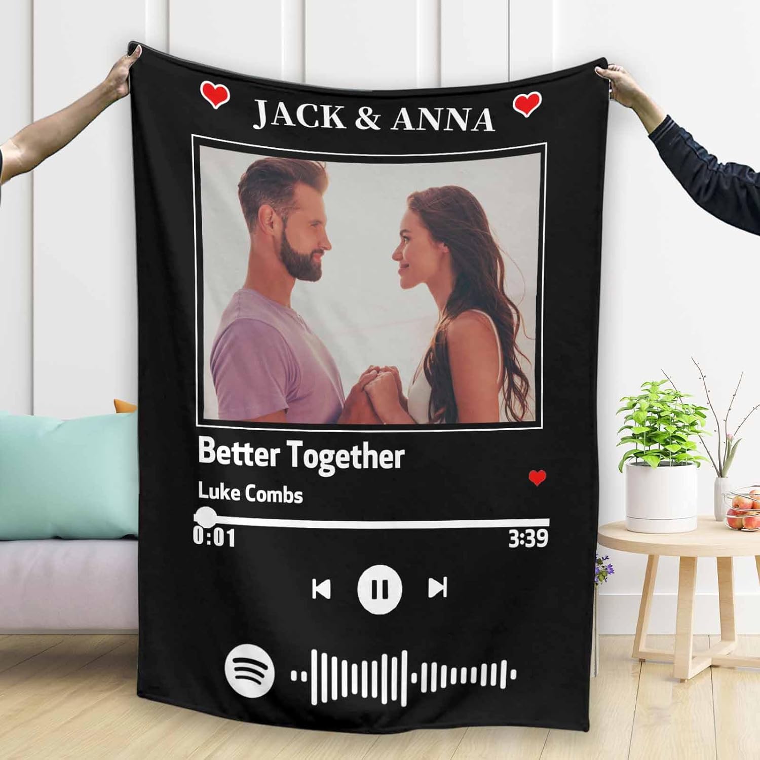Manta de música personalizada con código de Spotify, mantas personalizadas con fotos para ...