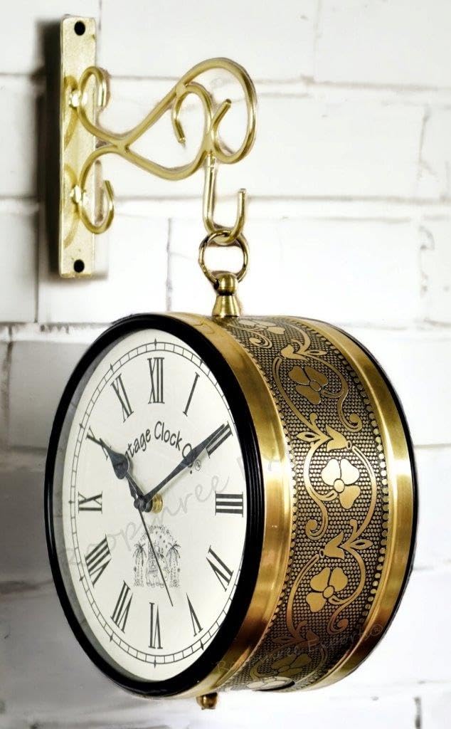 Buy Vintage Clock Handcrafted Double Side Wall Clock 1 Year Warranty ...