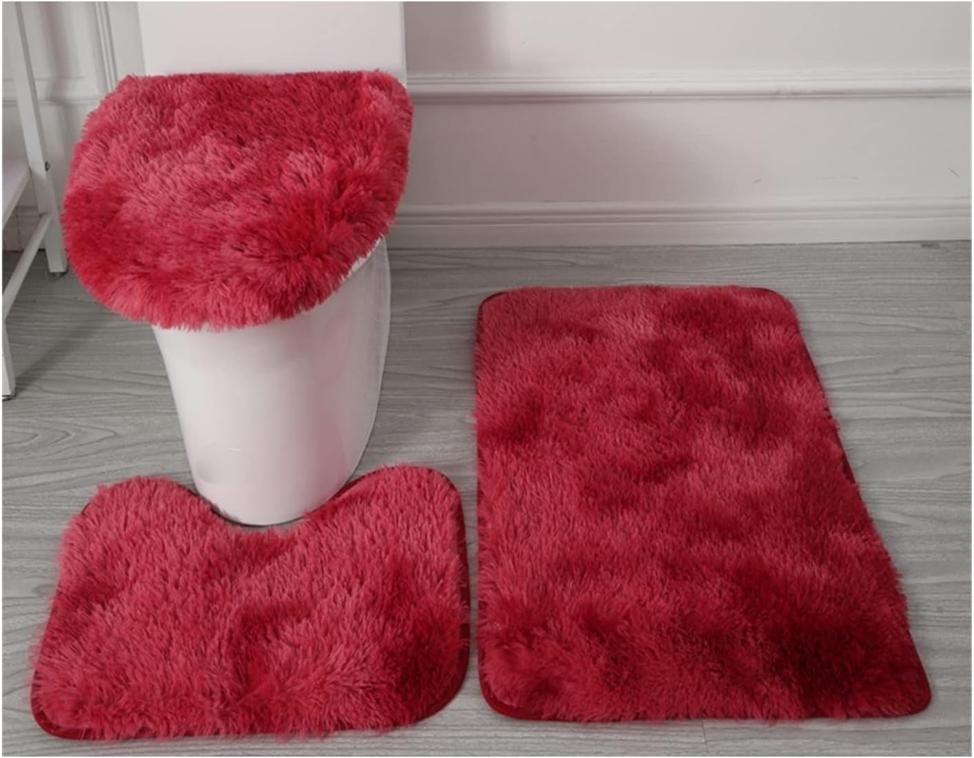 Amazon.com: GODENI 3-Piece Toilet Cover Cover Gray Red Bathroom Mat and ...