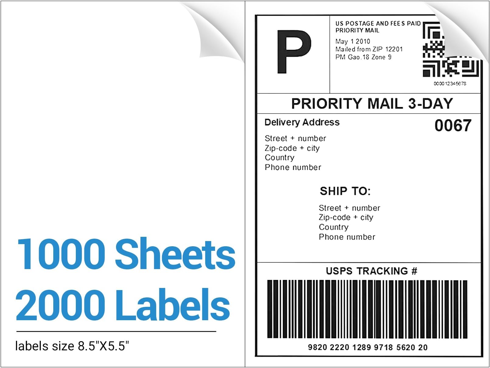 Amazon.com : 2000 Half Sheet Shipping Labels, Self Adhesive Mailing ...
