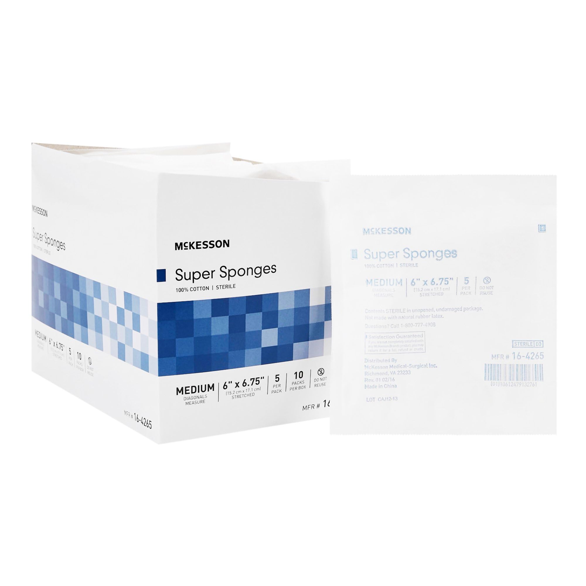 McKesson Super Sponges, Sterile, 100% Cotton, Fluff Dressing, 6 in x 6 ...