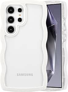 QLTYPRI for Samsung Galaxy S24 Ultra Case, Cute Curly Wave Frame Clear Case for Girls Women ...