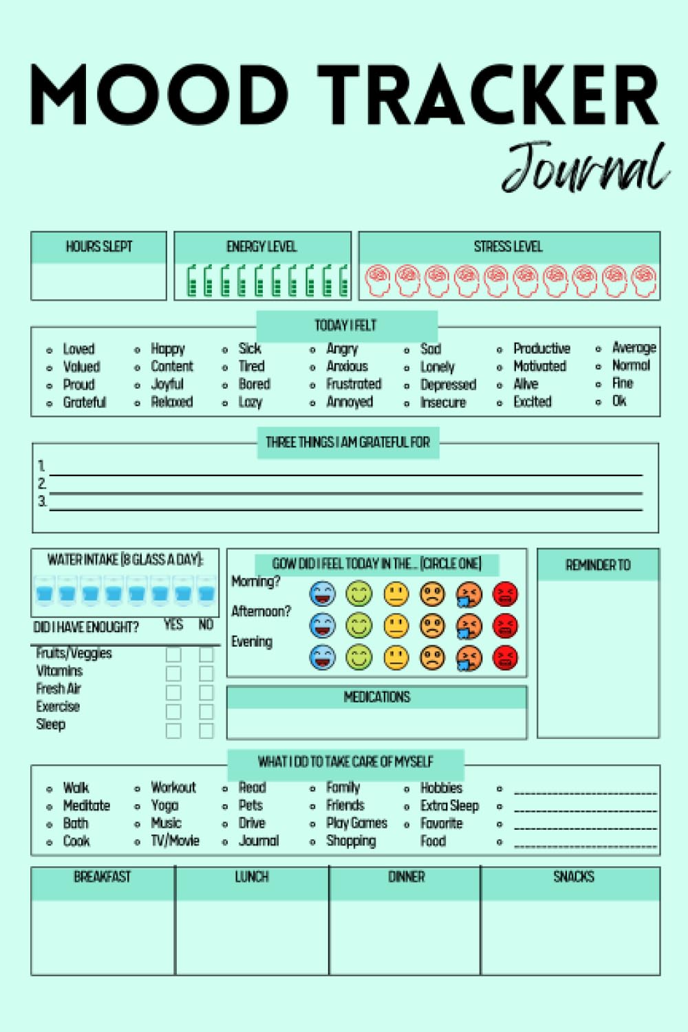 Amazon.com: Mood Tracker Journal: Daily Mental Health Tracker & Wellness Diary with Prompts for ...
