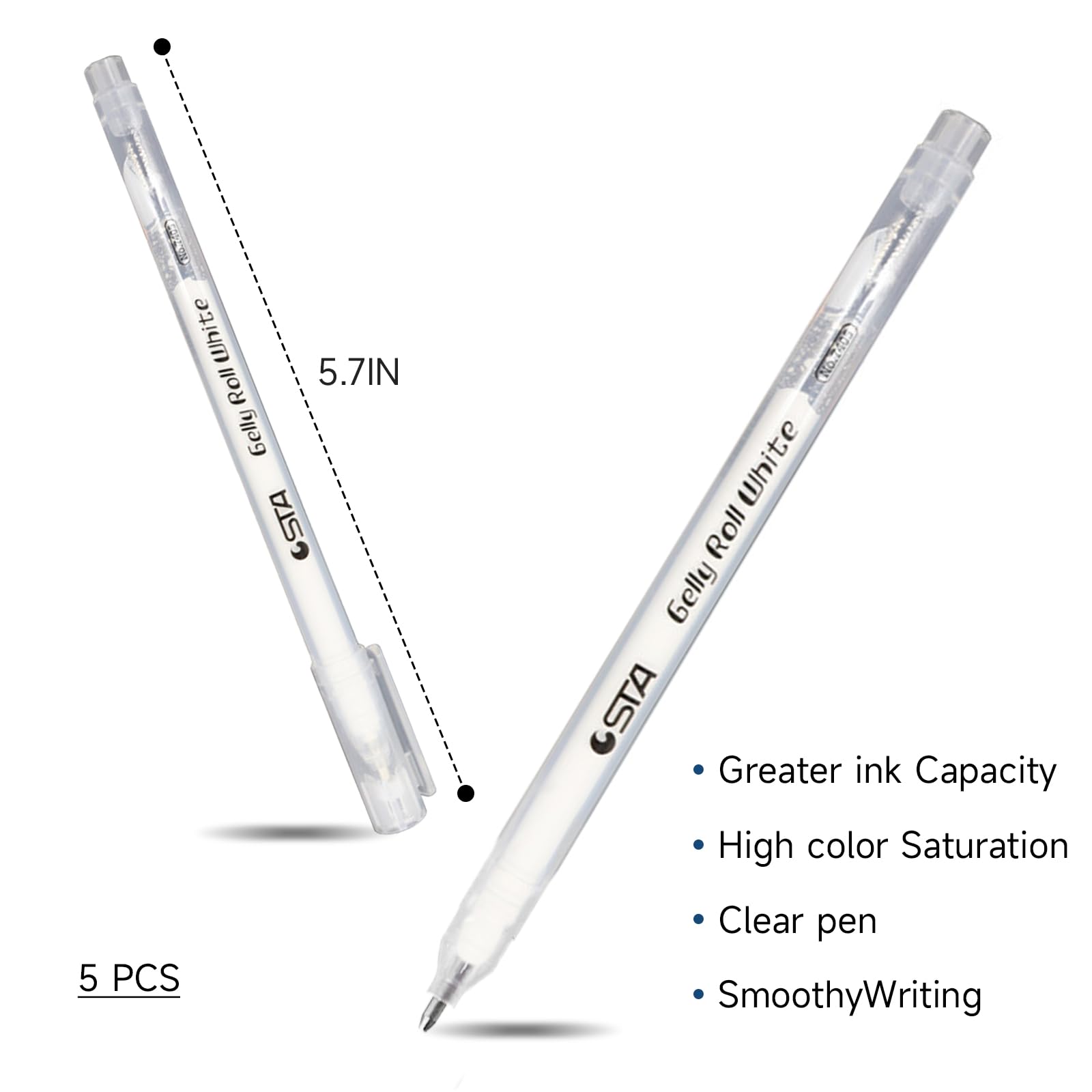 White Gel Pen Set,5 Pcs 1mm White Ink Pens for Black Paper, Sketching ...