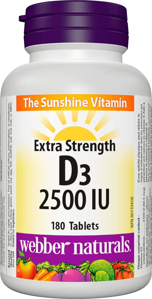 Webber Naturals Vitamin D3 2500 IU Extra Strength, 180 Tablets, For ...
