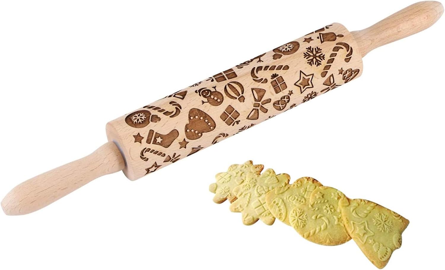 Christmas Wooden Rolling Pins, Xmas 3D Reindeer Shape Decor Embossing ...