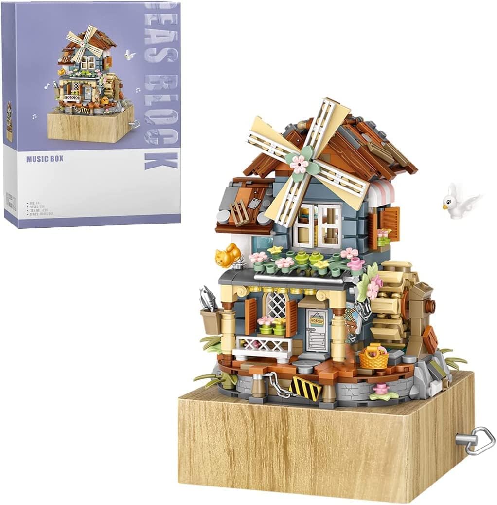 AKOGD Windmill Music Box Building Blocks, 799Pcs Street View Modular ...