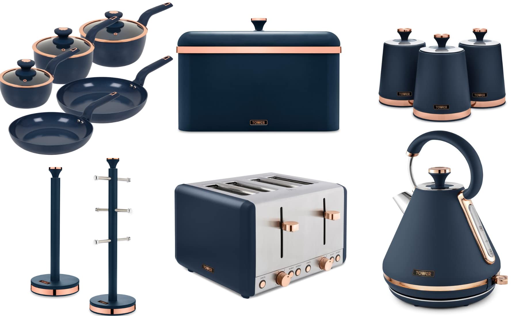 Tower Cavaletto Ultimate Kitchen Set in Midnight Blue & Rose Gold with ...