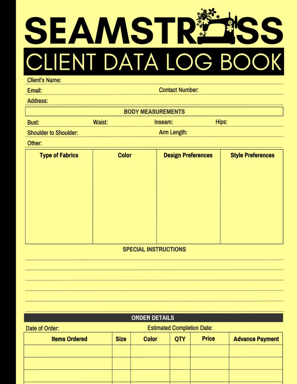 Seamstress Client Data Log Book: A Logbook for Tailors and Fashion ...