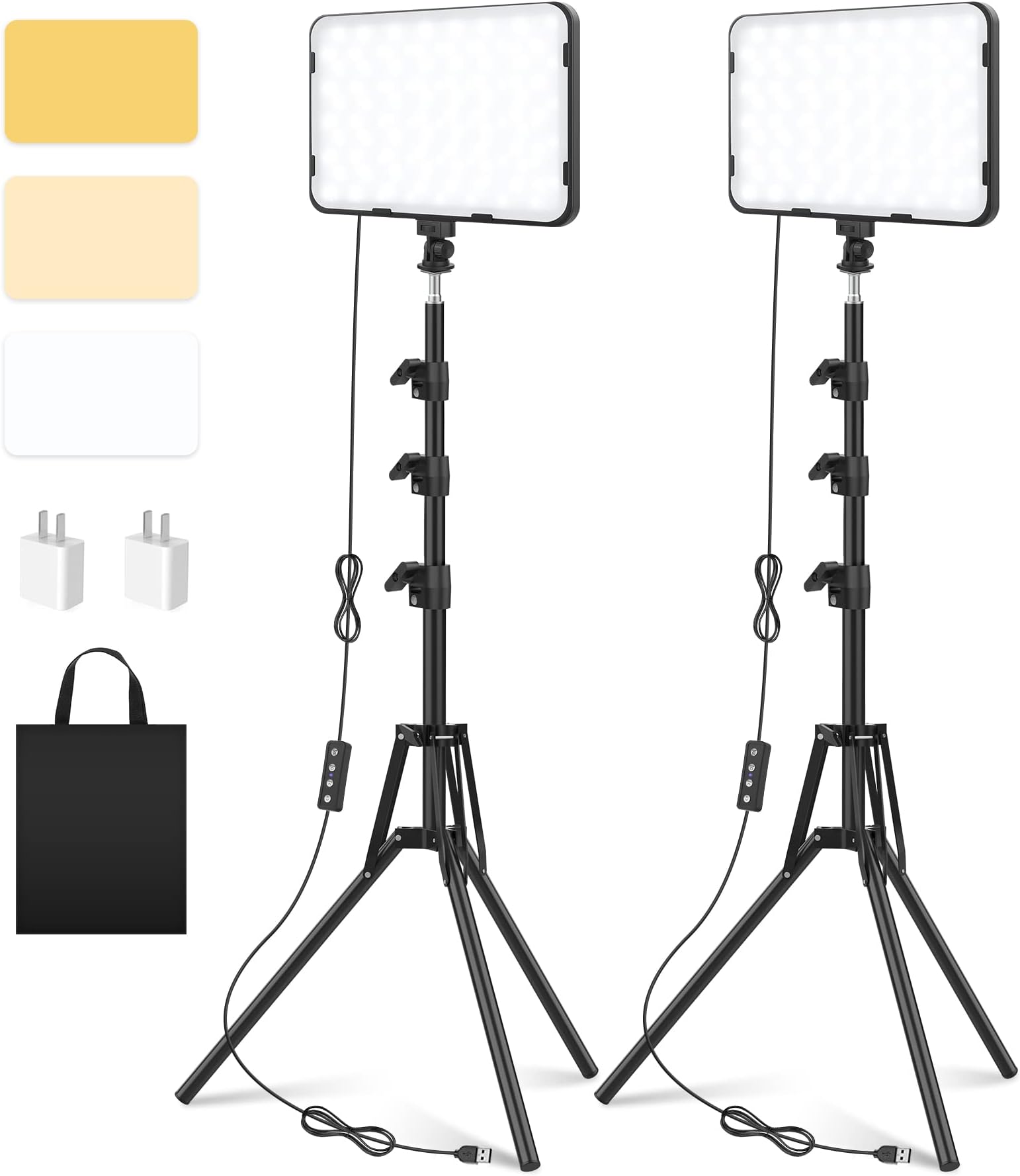 2 Pack LED Video Photography Lighting Kit with 62.99'' Tripod Stand ...