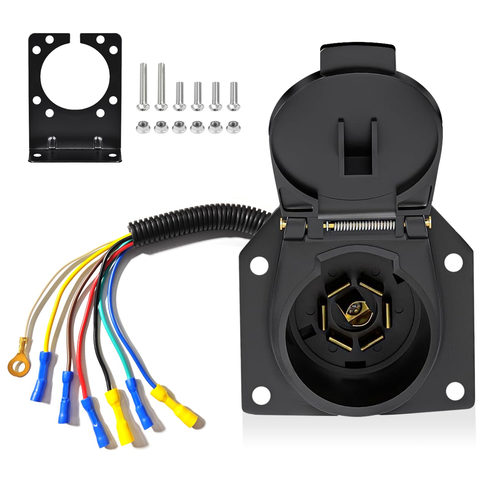 Amazon.com: Adullama 7 Way RV Trailer Light Connector Socket7 Pin Wire ...