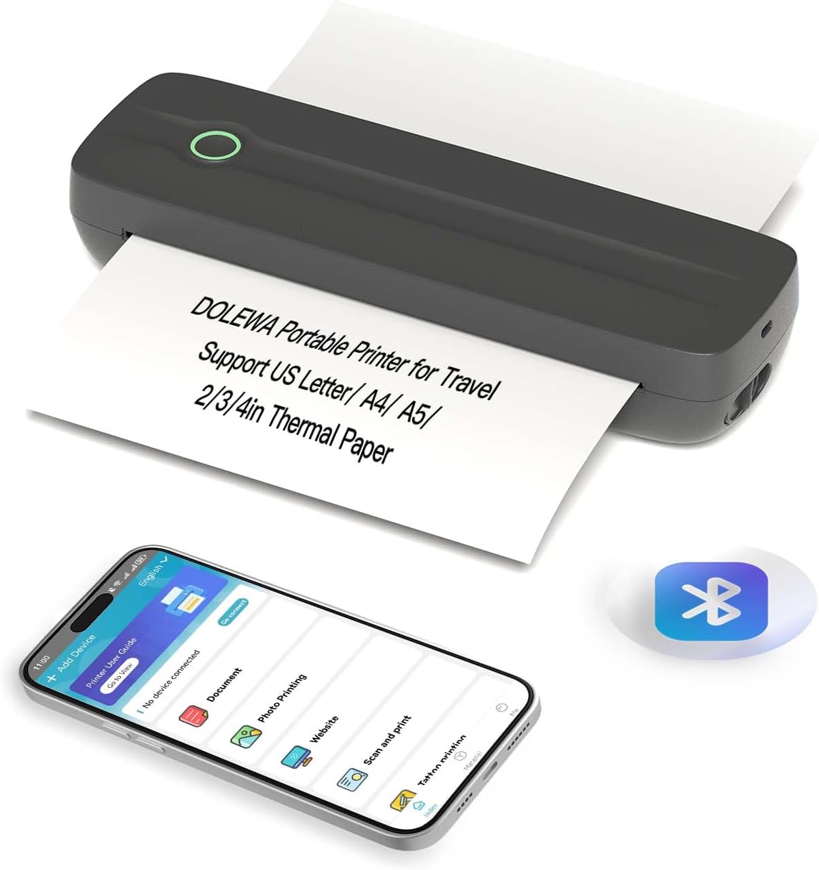 Portable Thermal Printer, Wireless Bluetooth Printer Support US Letter ...
