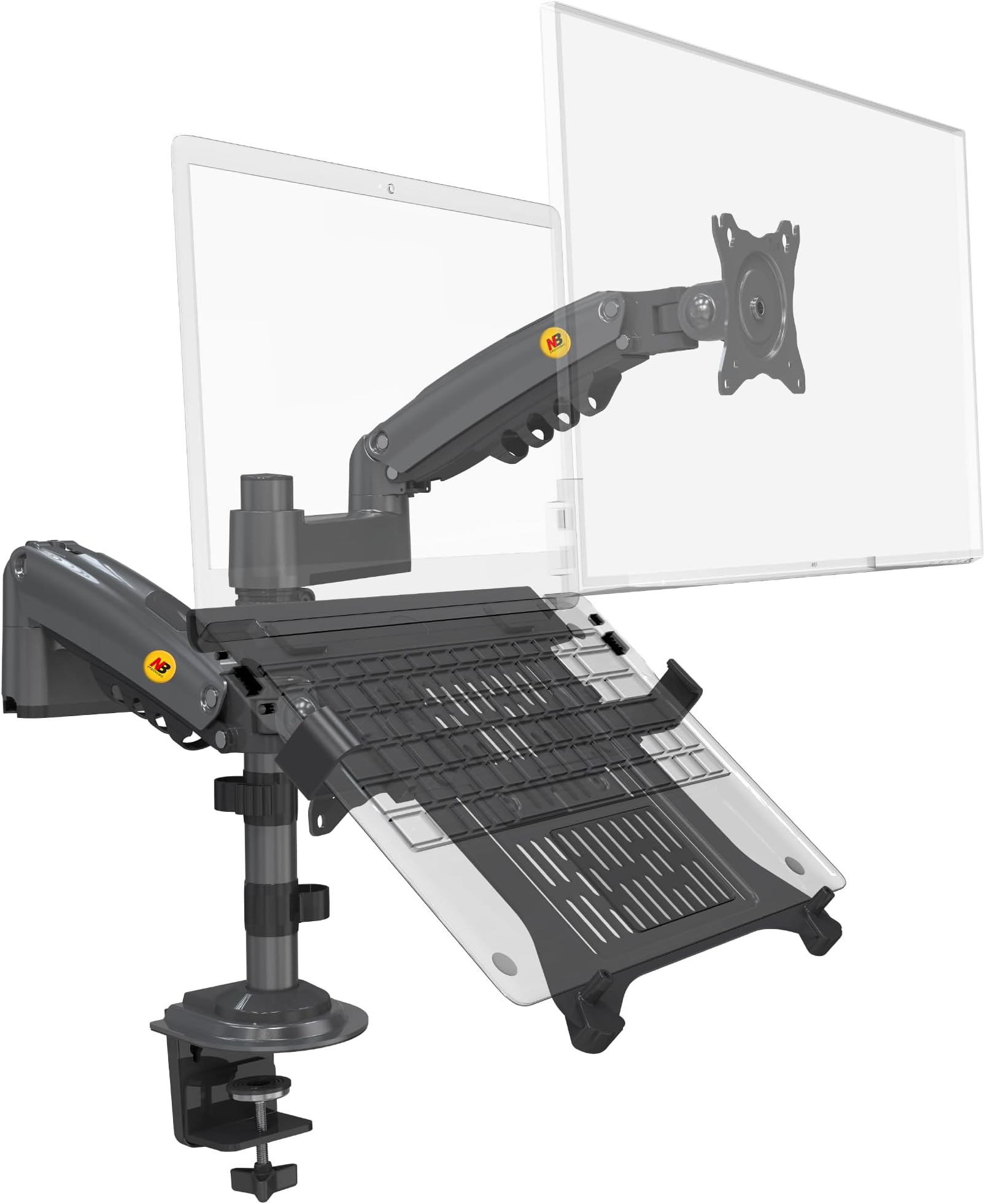 Amazon.co.jp: デュアルノートパソコンアーム/モニターアーム 17-27モニター対応 10-17インチパソコン対応 耐荷重2-9KG 2画面 トレイ付き デュアルディスプレイアーム ...