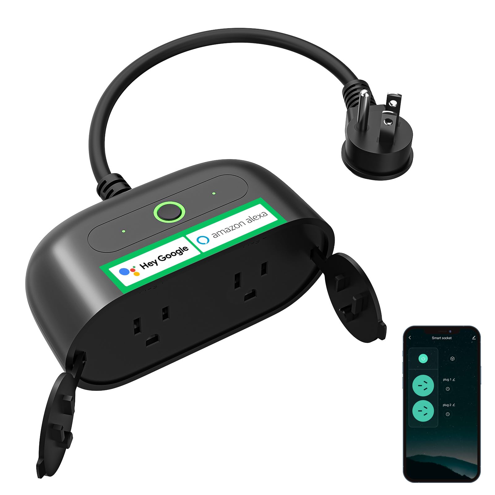 GHome Smart Outdoor Smart Plug, Smart Home Wi-Fi Outlet with 2 Sockets ...