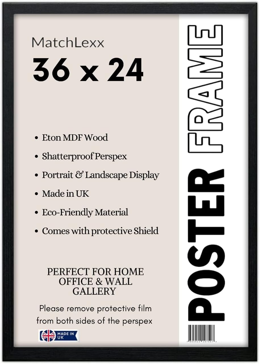 MatchLexx Large Black 36 x 24 inch poster frame (91.5 x 61) Picture ...