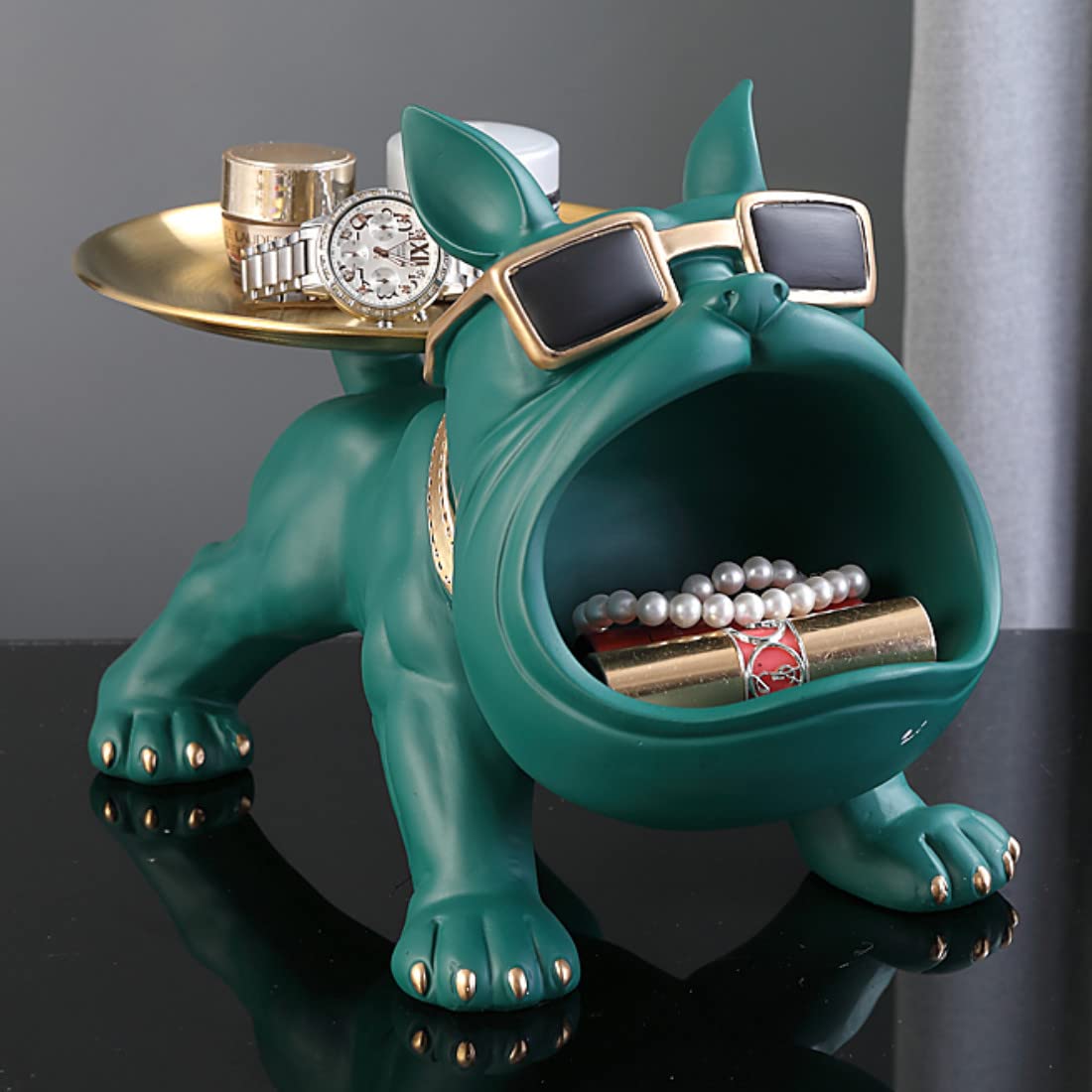 Key Tray for Entryway Table, Bulldog Statue Candy Dish for Office Desk ...