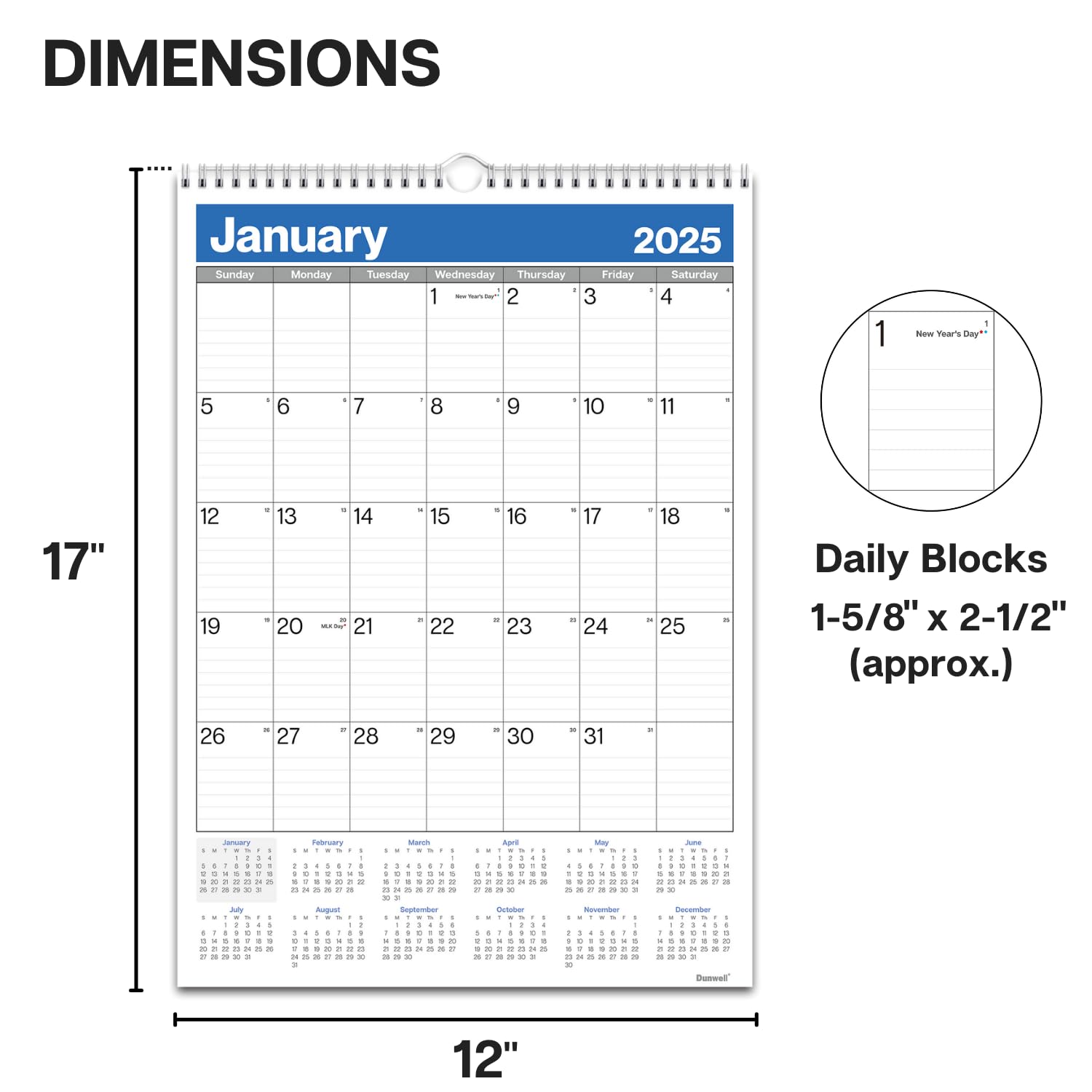 Snapklik.com : Dunwell Large Wall Calendar 2025, 12x17 (Blue), Use To ...