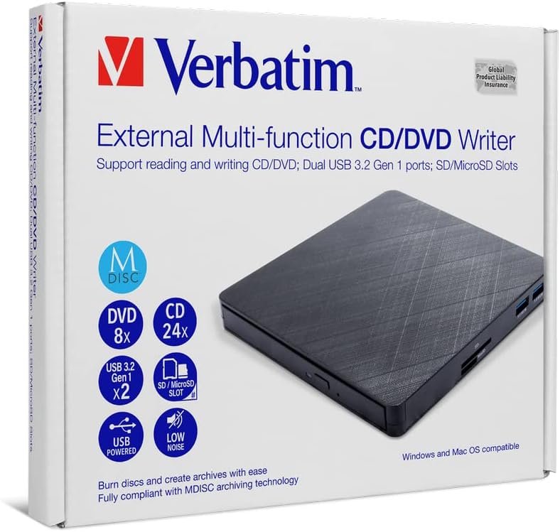 Verbatim External Mobile Multi-Function CD/DVD Writer,USB 3.2 Gen1 ...