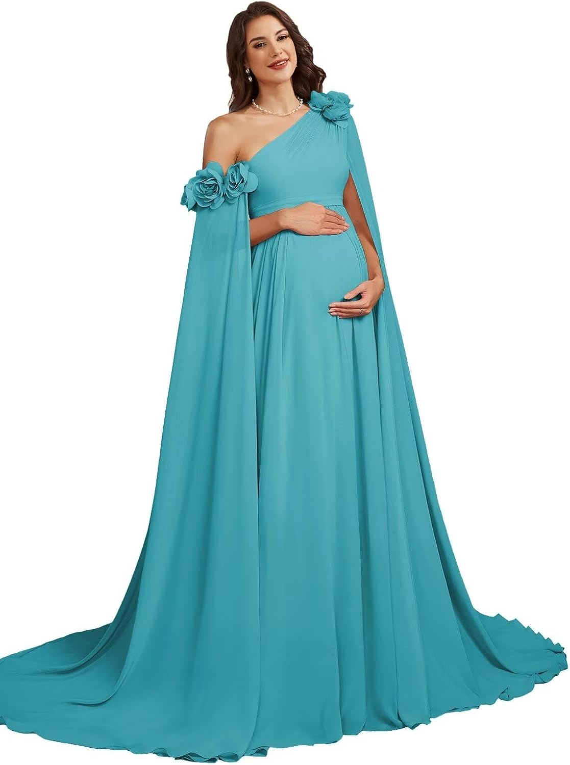 ZJCCKD One Shoulder Maternity Dress for Photoshoot A Line Chiffon Long ...